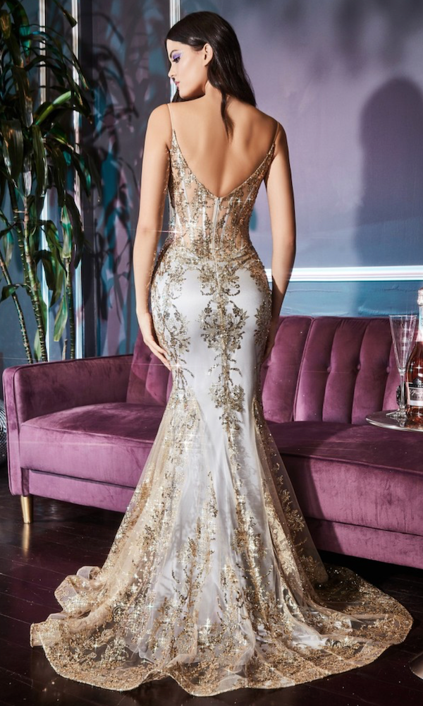 Shimmer Corset Bodice Mermaid Evening Gown- Gold Mist – Moda Glam Boutique